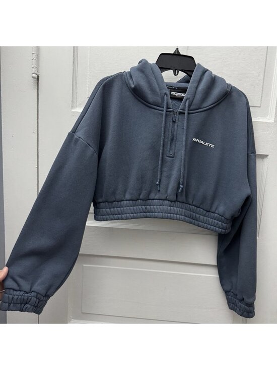 Alphalete | Tops | Alphalete Cropped Hoodie Womens Small Blue Half Zip ...